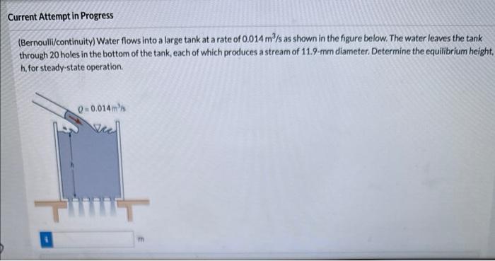 Solved (Bernoulli/continuity) Water flows into a large tank | Chegg.com