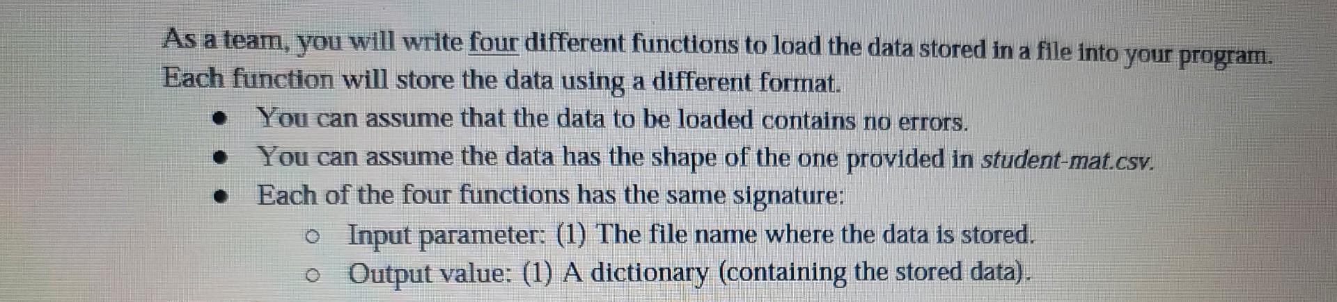Solved As a team, you will write four different functions to | Chegg.com