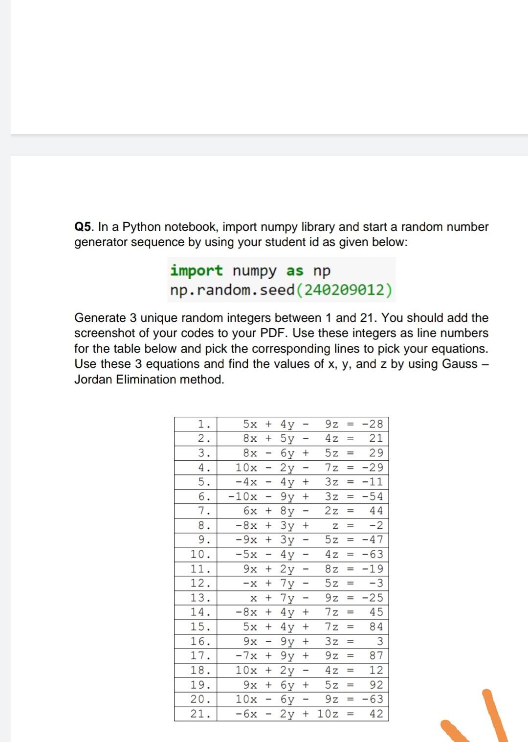Solved Q5 In A Python Notebook Import Numpy Library And 3575
