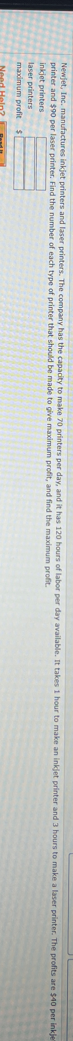 Solved printer and $90 ﻿per laser printer. Find the number | Chegg.com