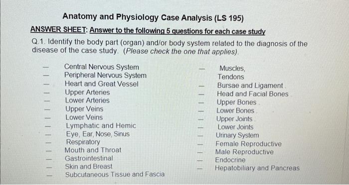 Solved Anatomy and Physiology I-LS195 Case Study Analysis: | Chegg.com