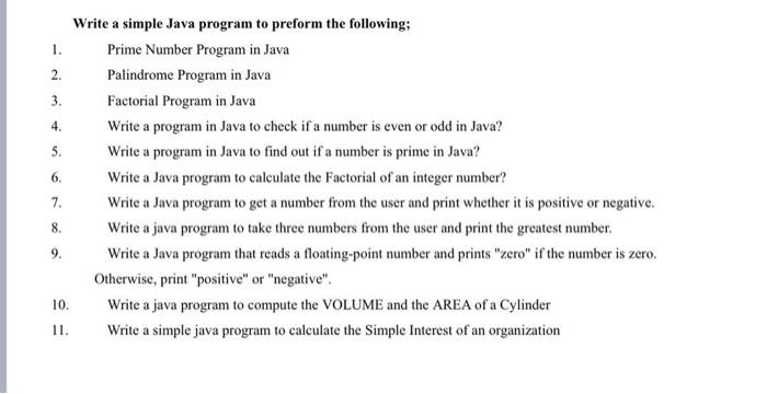 Solved Write a simple Java program to preform the following; | Chegg.com