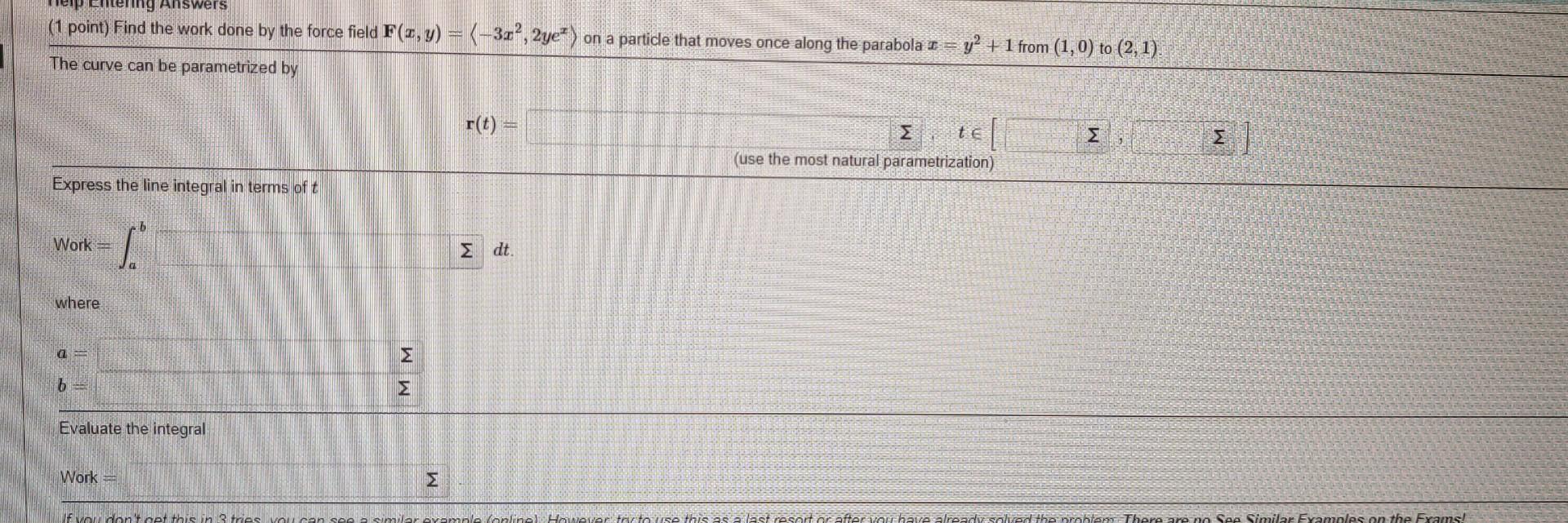 [Solved]: (1 point) Find the work done by the forc