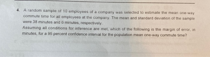 Solved 4. A random sample of 10 employees of a company was | Chegg.com