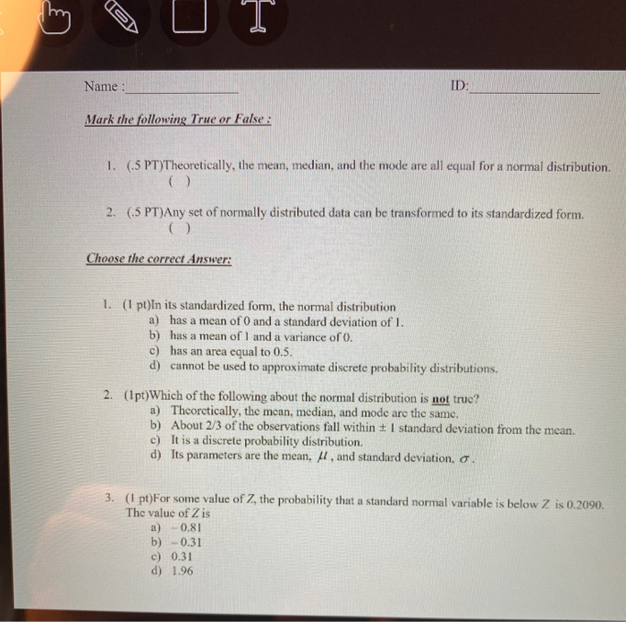 Solved Name : Mark the following True or False : 1. (.5 | Chegg.com