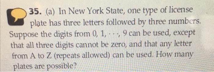 Solved 35. (a) In New York State, one type of license plate | Chegg.com