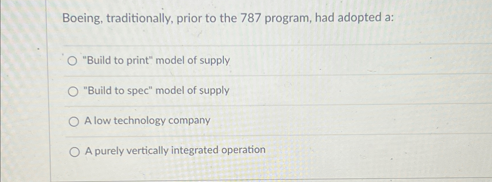 Solved Boeing, traditionally, prior to the 787 ﻿program, had | Chegg.com