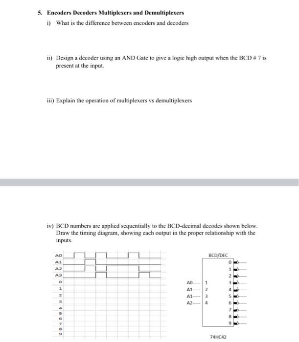 Solved 5. Encoders Decoders Multiplexers and Demultiplexers | Chegg.com