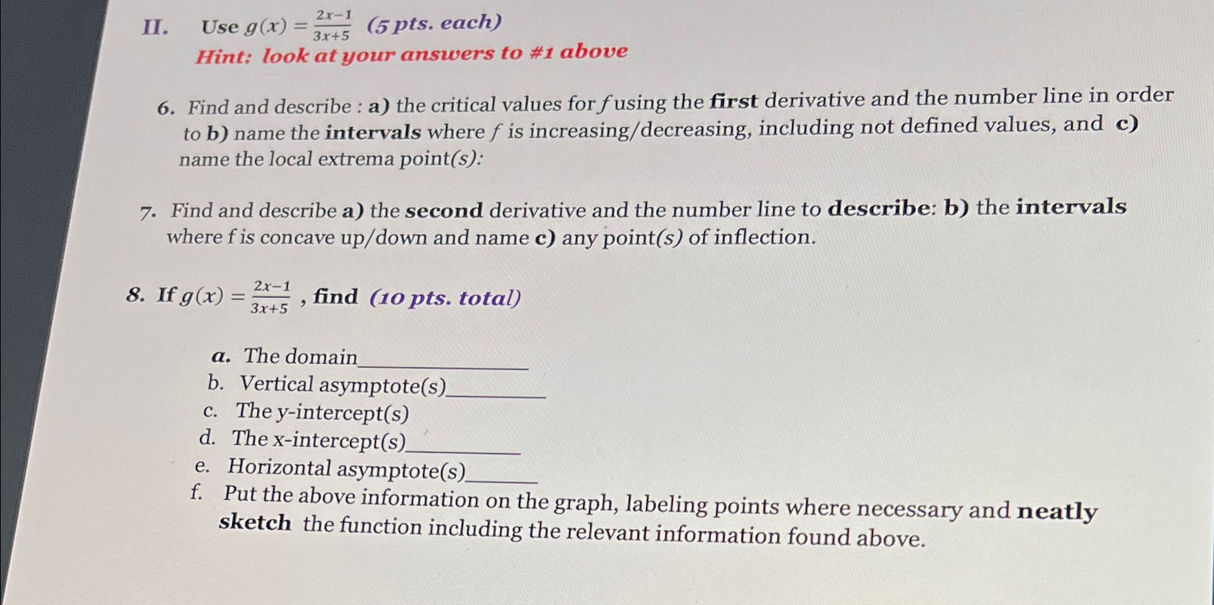 Solved II. ﻿Use g(x)=2x-13x+5 (5 ﻿pts. ﻿each)Hint: look at | Chegg.com