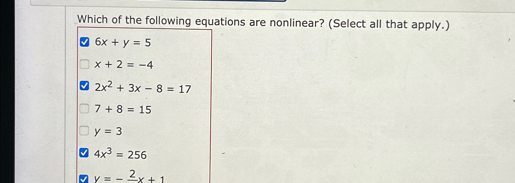 Solved Which of the following equations are nonlinear? | Chegg.com