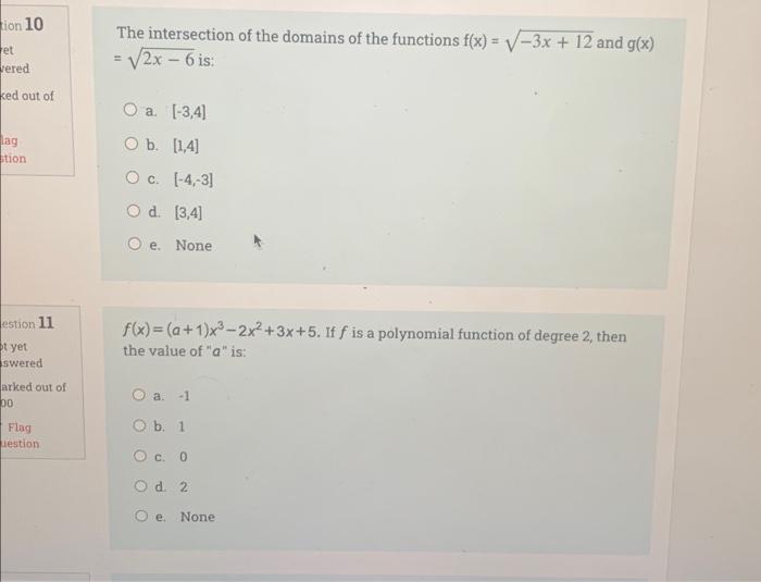 Solved The intersection of the domains of the functions | Chegg.com