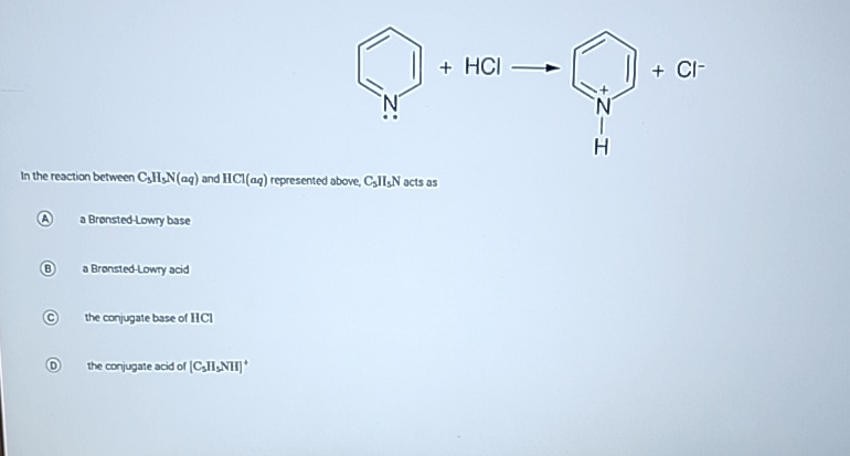 Solved In the reaction between C3H3N(aq) ﻿and HCl(aq) | Chegg.com