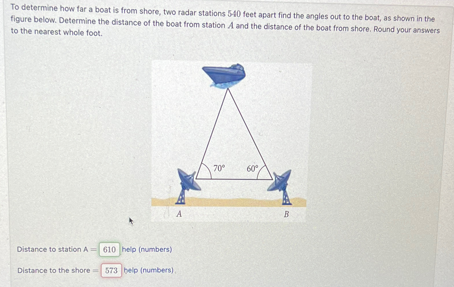 Solved To determine how far a boat is from shore, two radar | Chegg.com
