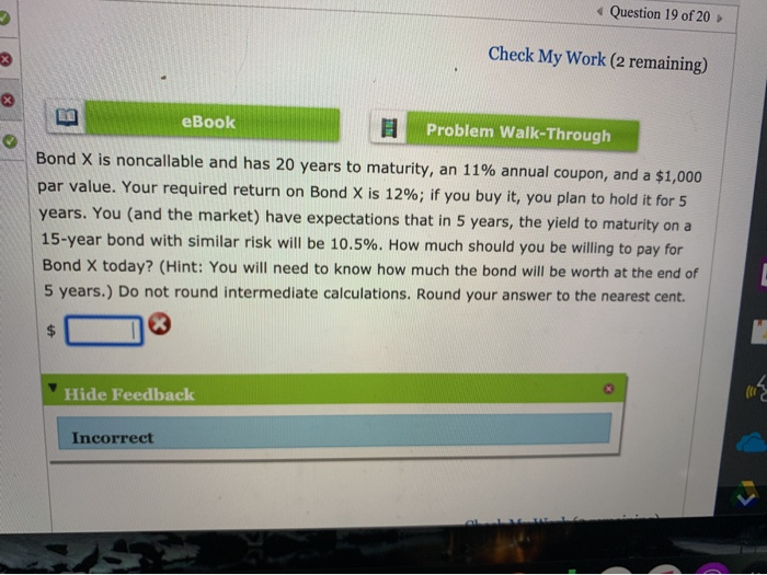 Solved Question 19 of 20 Check My Work (2 remaining) eBook | Chegg.com