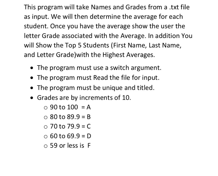 Solved This program will take Names and Grades from a .txt | Chegg.com