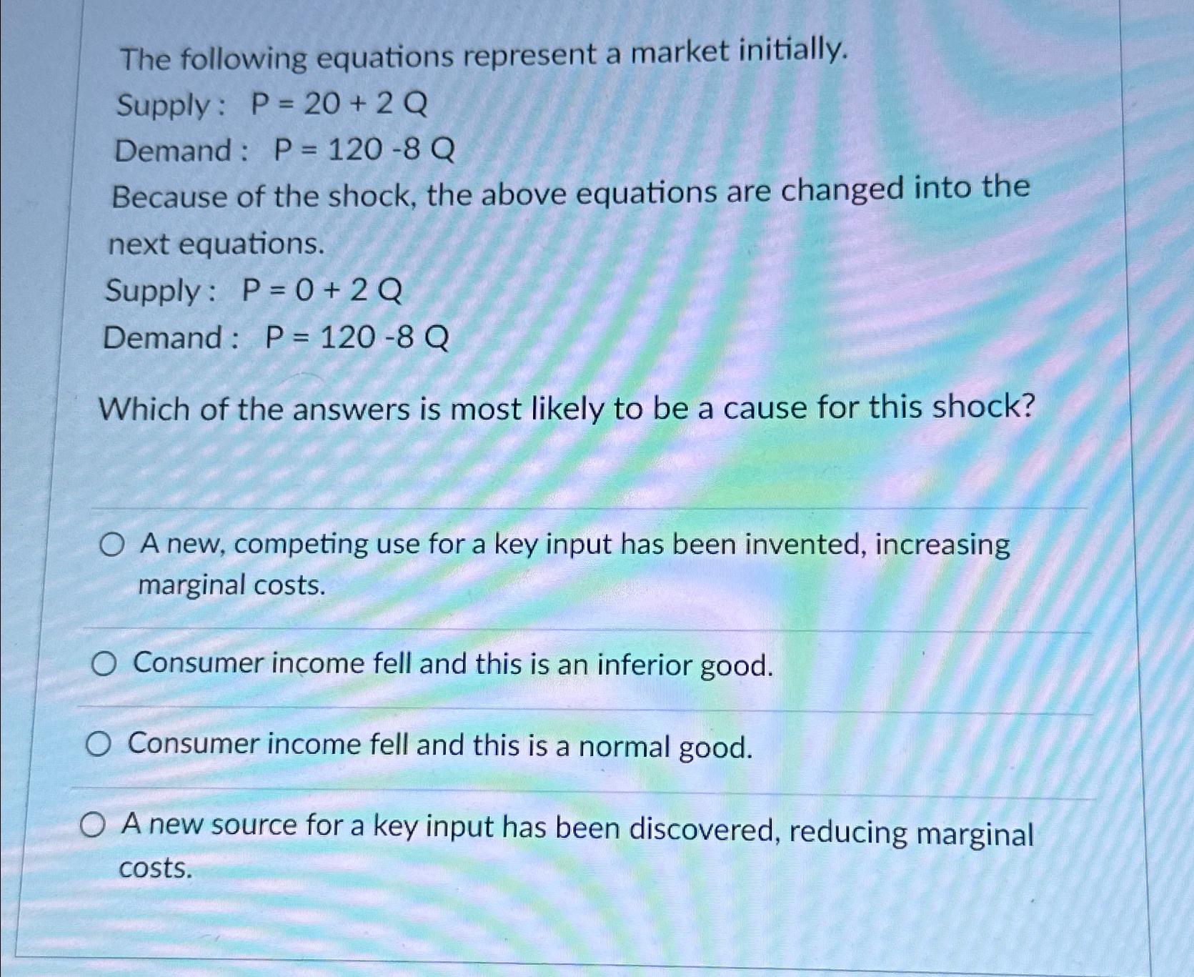 Solved The following equations represent a market | Chegg.com