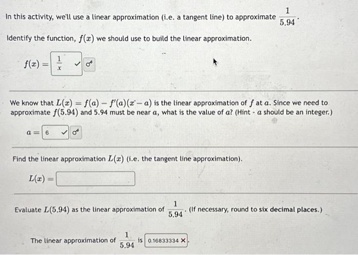 Solved In this activity, we'll use a linear approximation | Chegg.com