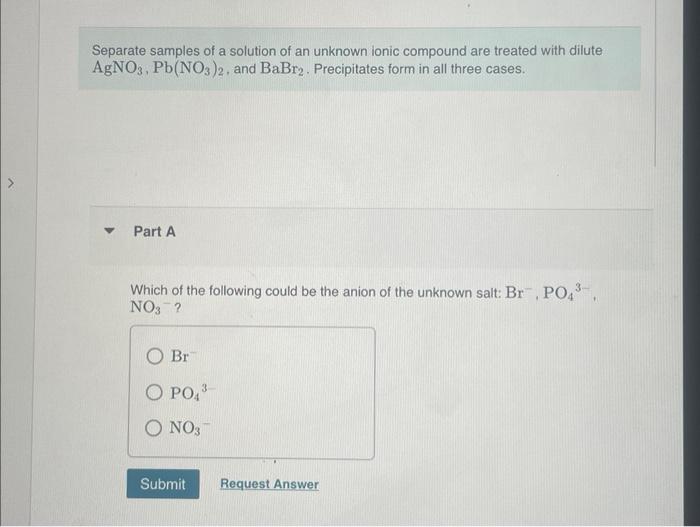 Solved Separate samples of a solution of an unknown ionic | Chegg.com