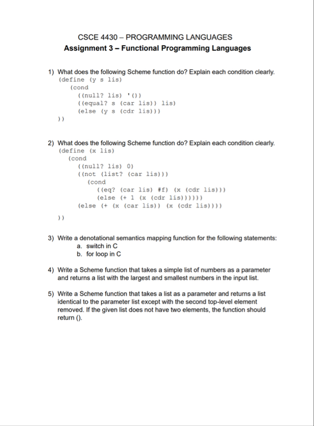 Solved CSCE 4430 - ﻿PROGRAMMING LANGUAGESAssignment 3 - | Chegg.com