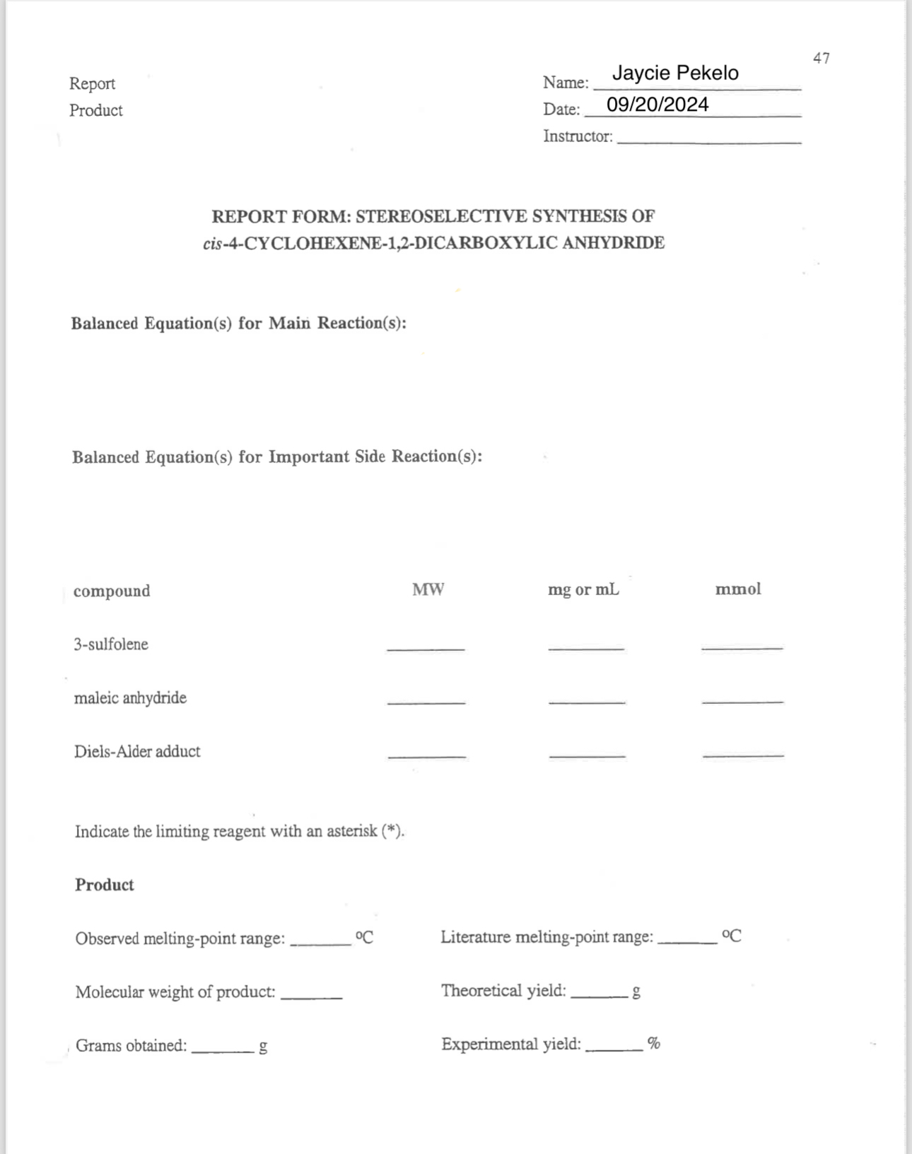 Solved ReportProductName:Date:Instructor:REPORT FORM: | Chegg.com