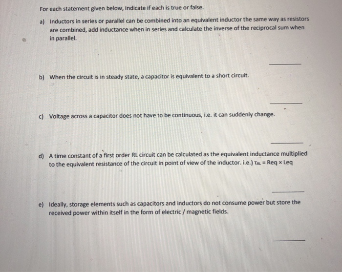 Solved For each statement given below, indicate if each is | Chegg.com