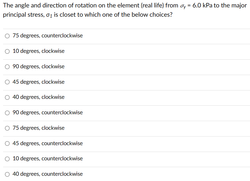 Solved The angle and direction of rotation on the element | Chegg.com