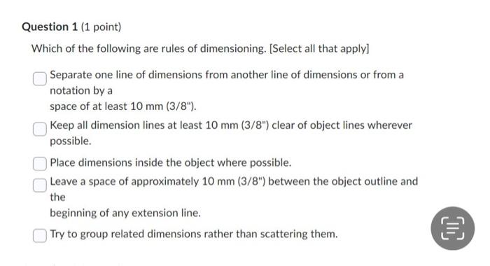 Which of the following are rules of dimensioning. | Chegg.com