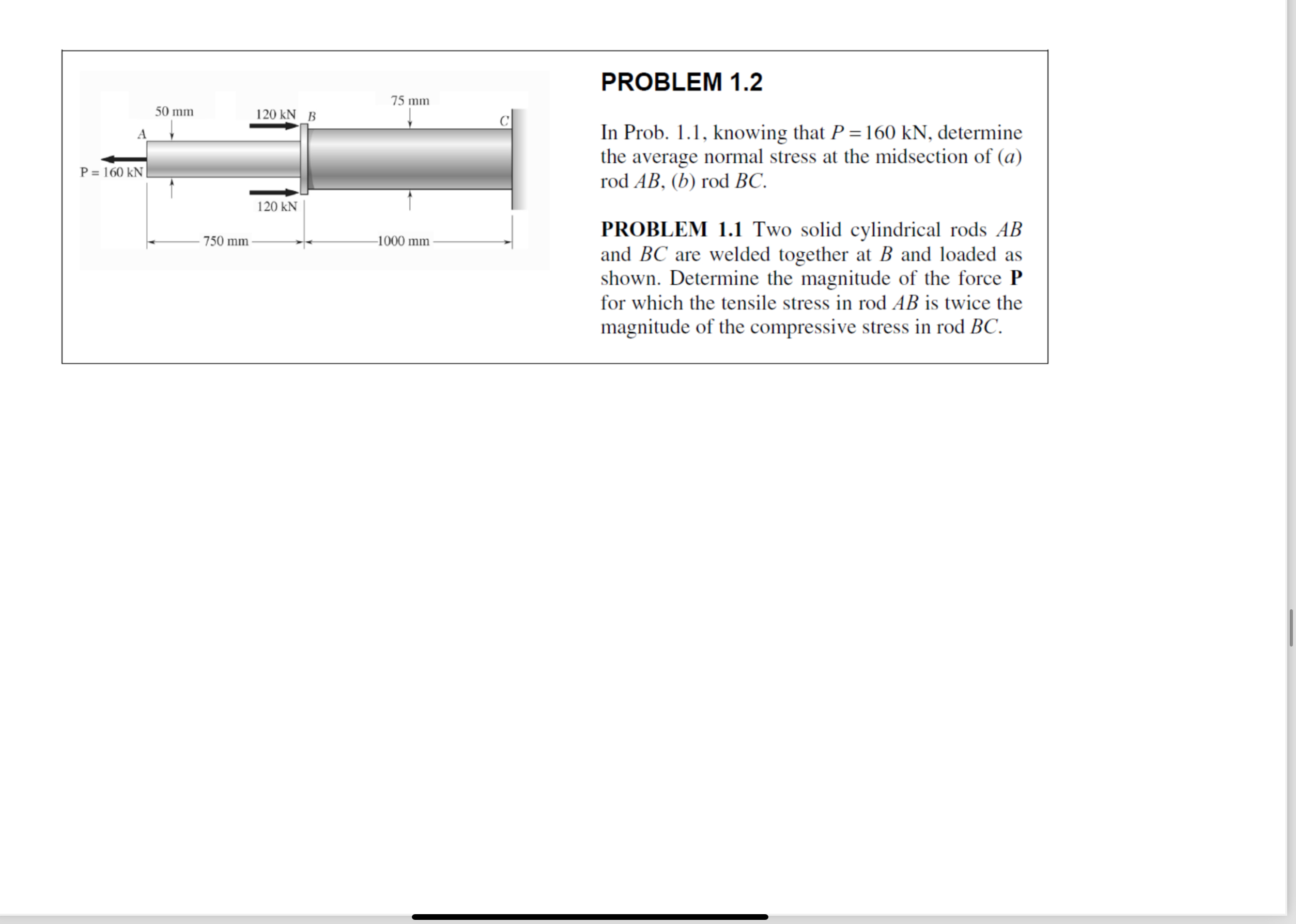 Solved PROBLEM 1.2In Prob. 1.1, ﻿knowing that P=160kN, | Chegg.com