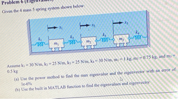 Solved Problem 6 Given the 4 mass 5 spring system shown | Chegg.com
