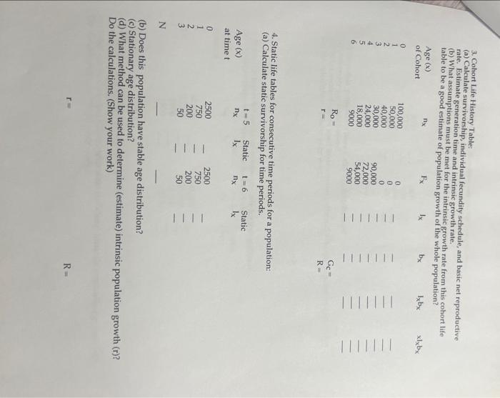 Solved 3. Cohort Life History Table: (a) Calculate | Chegg.com