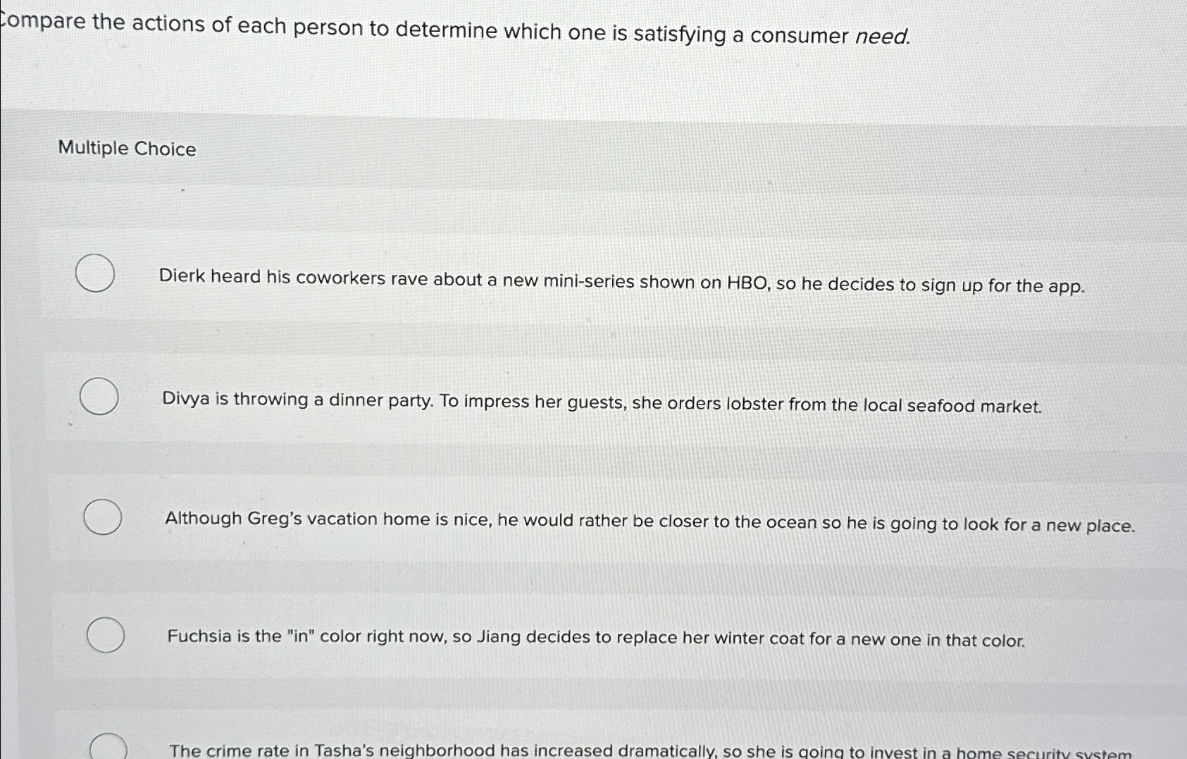 Solved Compare the actions of each person to determine which | Chegg.com