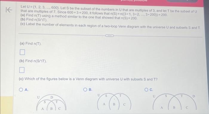 Solved K Let U = {1, 2, 3, ..., 600). Let S be the subset of | Chegg.com