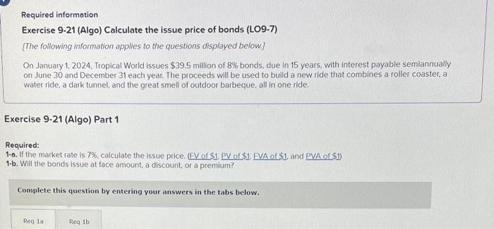 Required information Exercise 9-21 (Algo) Calculate | Chegg.com