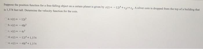 Solved Suppose the position function for a free-falling | Chegg.com