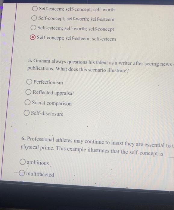 Self-esteem; self-concept; self-worth Self-concept; | Chegg.com