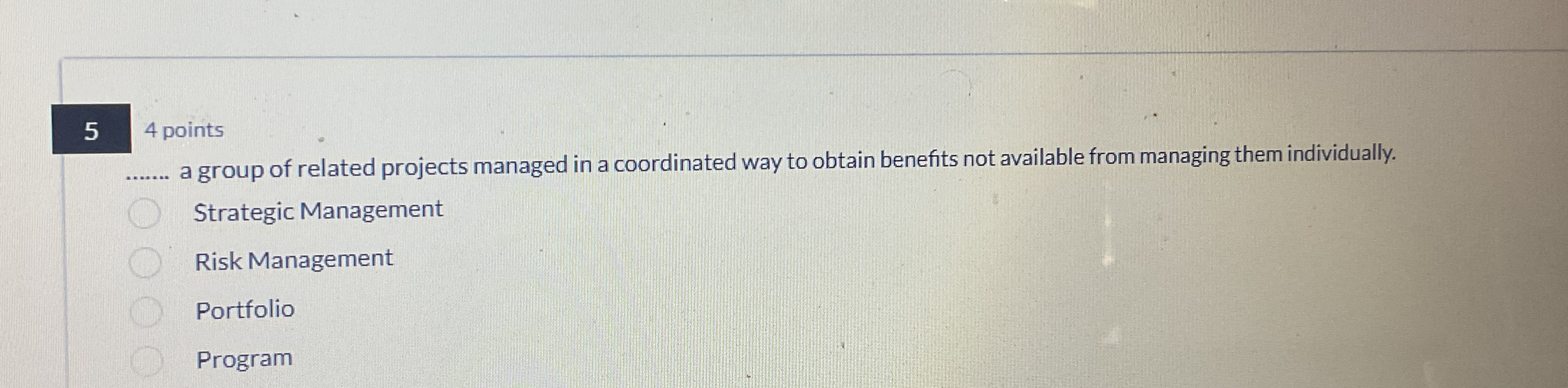 Solved 54 ﻿pointsq, ﻿a group of related projects managed in | Chegg.com