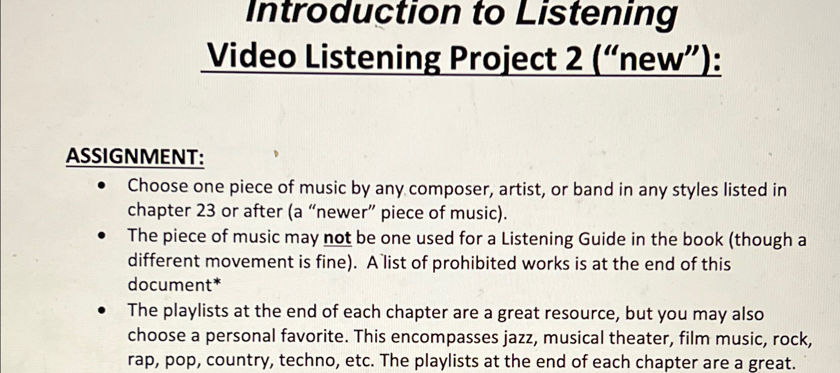 Solved Introduction to Listening Video Listening Project | Chegg.com