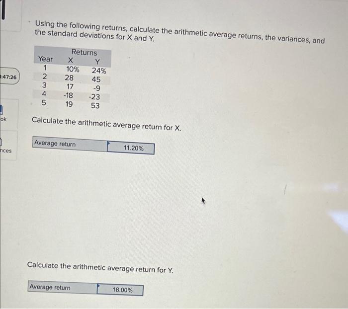 Solved Using the following returns, calculate the arithmetic | Chegg.com