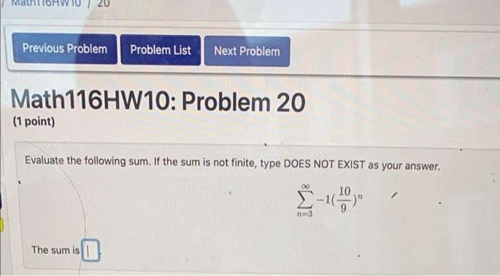 Solved Math116HW10: Problem 20 (1 point) Evaluate the | Chegg.com