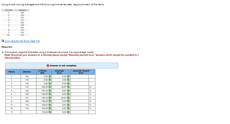 Solved Using simple moving aversges and the following time | Chegg.com