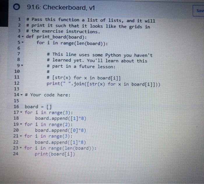 Solved 9 1 6 Checkerboard V1 Save 1 Pass This Function A Chegg