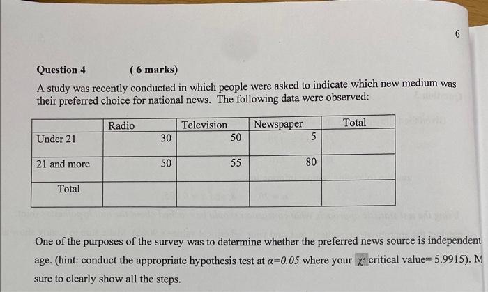 Solved Question 4 (6 marks) A study was recently conducted | Chegg.com