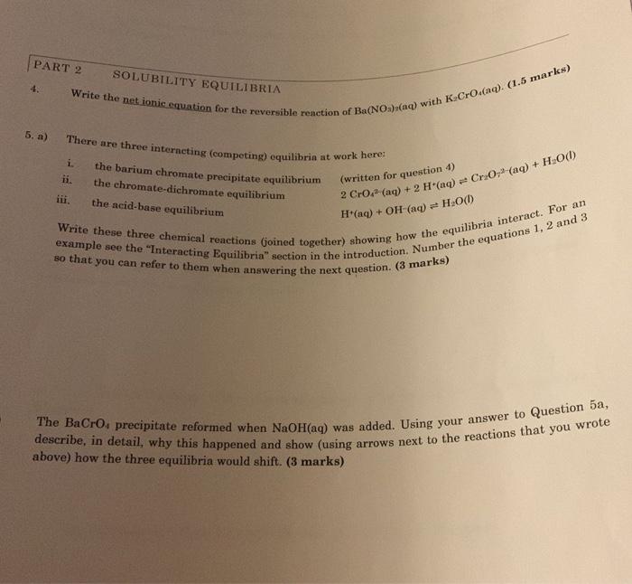 Solved PART 1 SOME SIMPLE REVERSABLE REACTIONS Table 1 (14 | Chegg.com