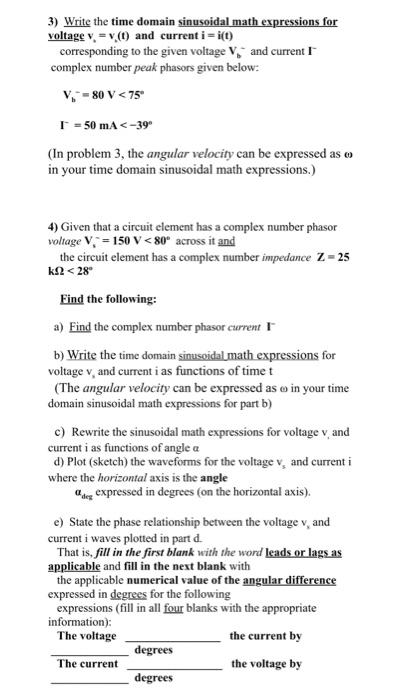 Solved 3) Write the time domain sinusoidal math expressions | Chegg.com