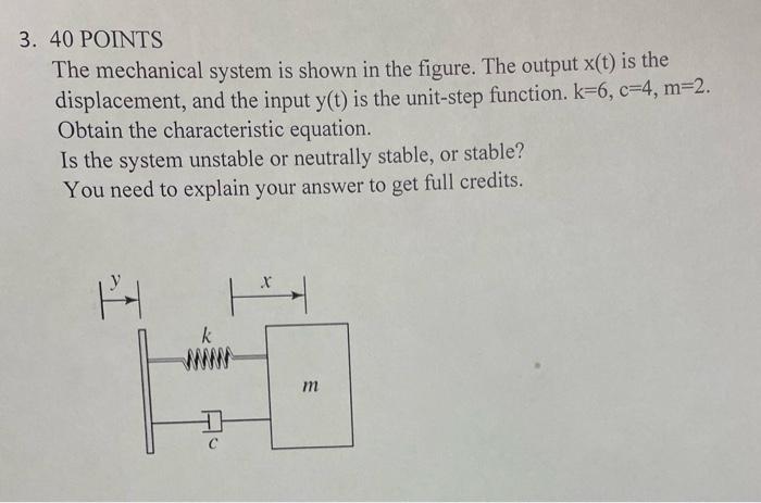 Solved 40 POINTS The mechanical system is shown in the | Chegg.com