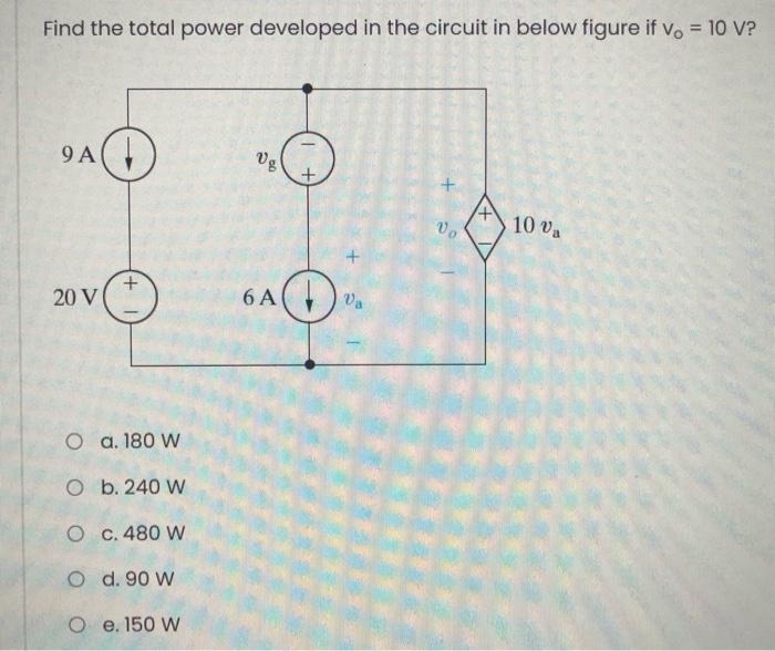 Solved Find the total power developed in the circuit in | Chegg.com