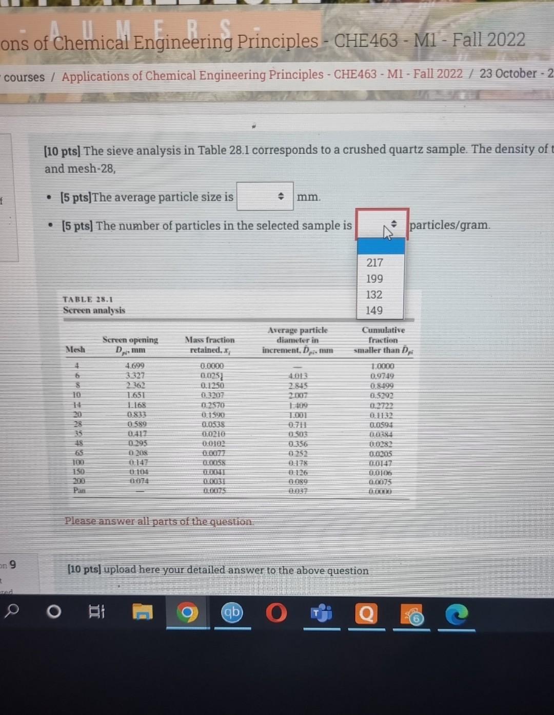 Solved and mesh-28, - [5 pts]The average particle size is | Chegg.com