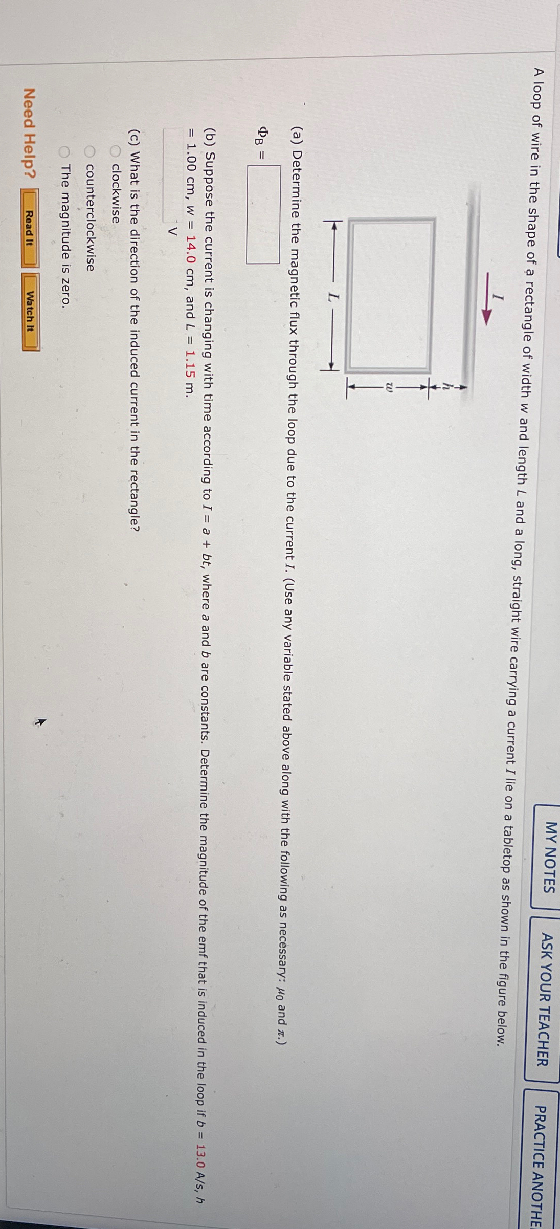 Solved A loop of wire in the shape of a rectangle of width w | Chegg.com