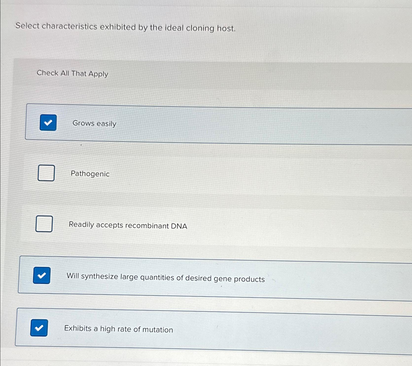 Solved Select characteristics exhibited by the ideal cloning | Chegg.com