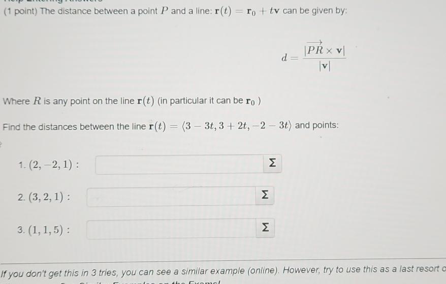 Solved (1 ﻿point) ﻿The distance between a point P ﻿and a | Chegg.com